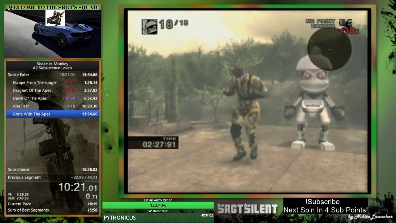 MGS3 - Snake Vs Monkey - All Subsistance Levels (NTSC) - 1/2/20 - 17:34 ...
