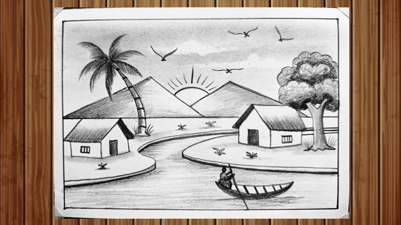Prakritik drishya ka Chitra kaise banaye / pencil drawing step by step ...