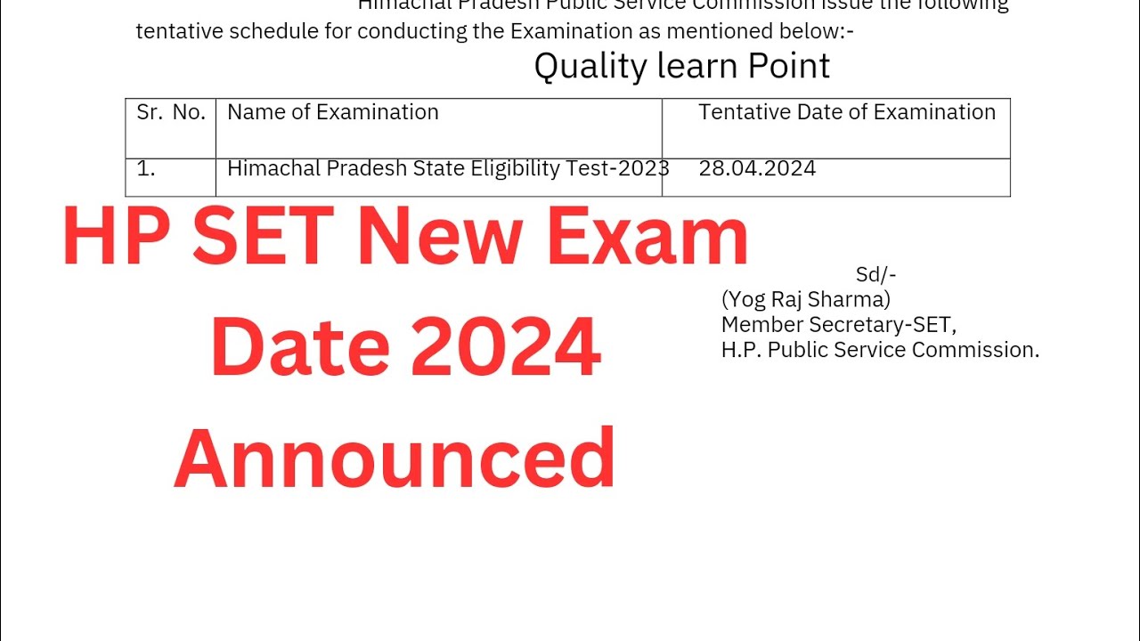 HP SET EXAM DATE 2024 | HPPSC SET NEW EXAM DATESHEET 2024 - YouTube
