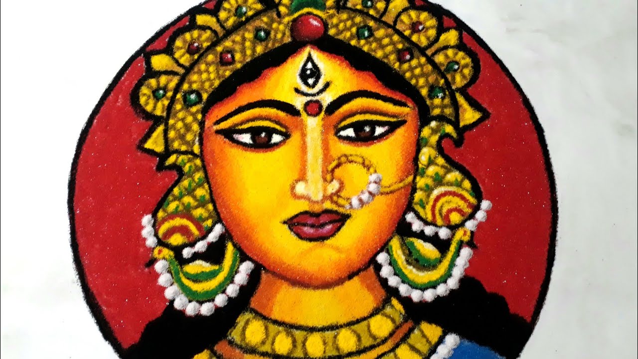 Navratri Special Face Rangoli of Maa Durga || Maa durga rangoli ...