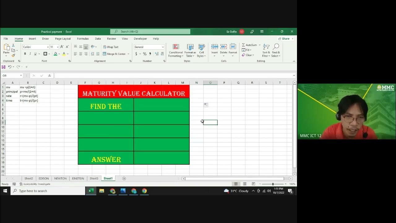 MS Excel Activity Maturity value calculator - YouTube