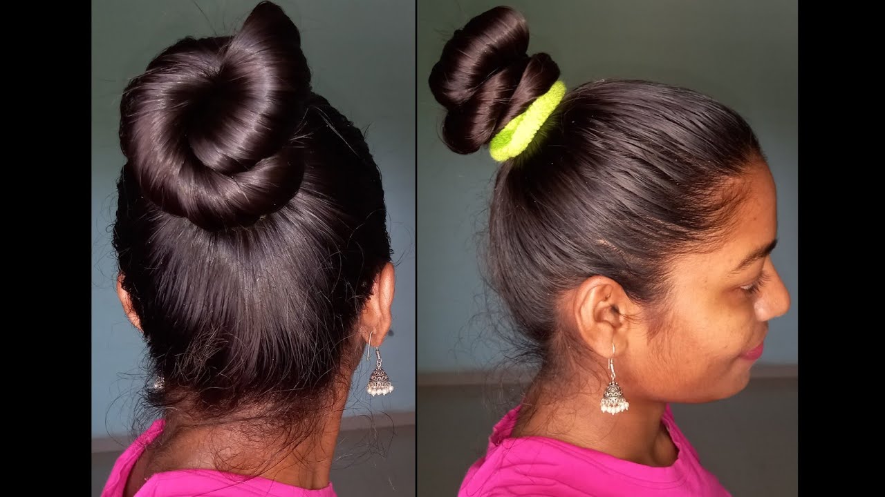 How to make tight Hair Bun Hairstyle || Sleek High Hair Bun Hairstyle ...
