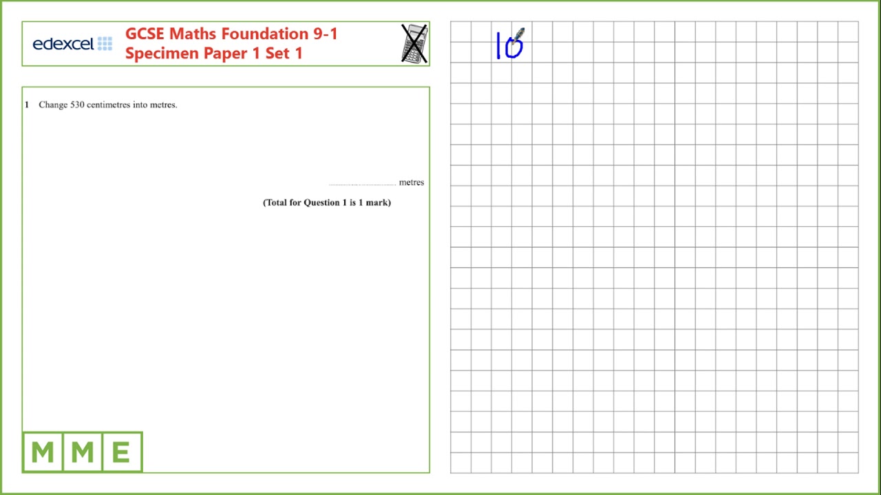 GCSE Maths EDEXCEL Specimen Set 1 Foundation Paper 1 Q1 Conversions ...