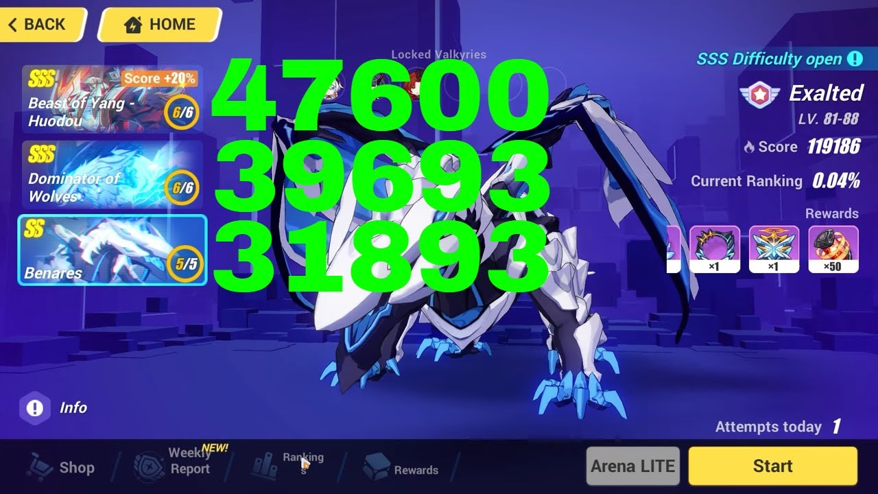 Honkai Impact 3 Exalted MA Top 100 - SSS Huodou, SSS Andrius, Benares ...