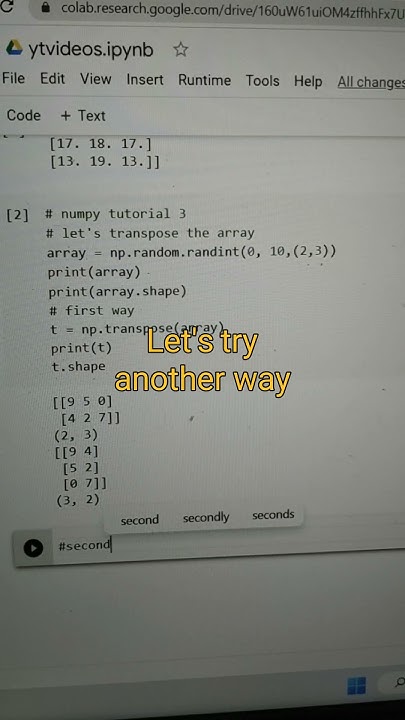 Make Transpose Array using Numpy | Mithil | Python - YouTube