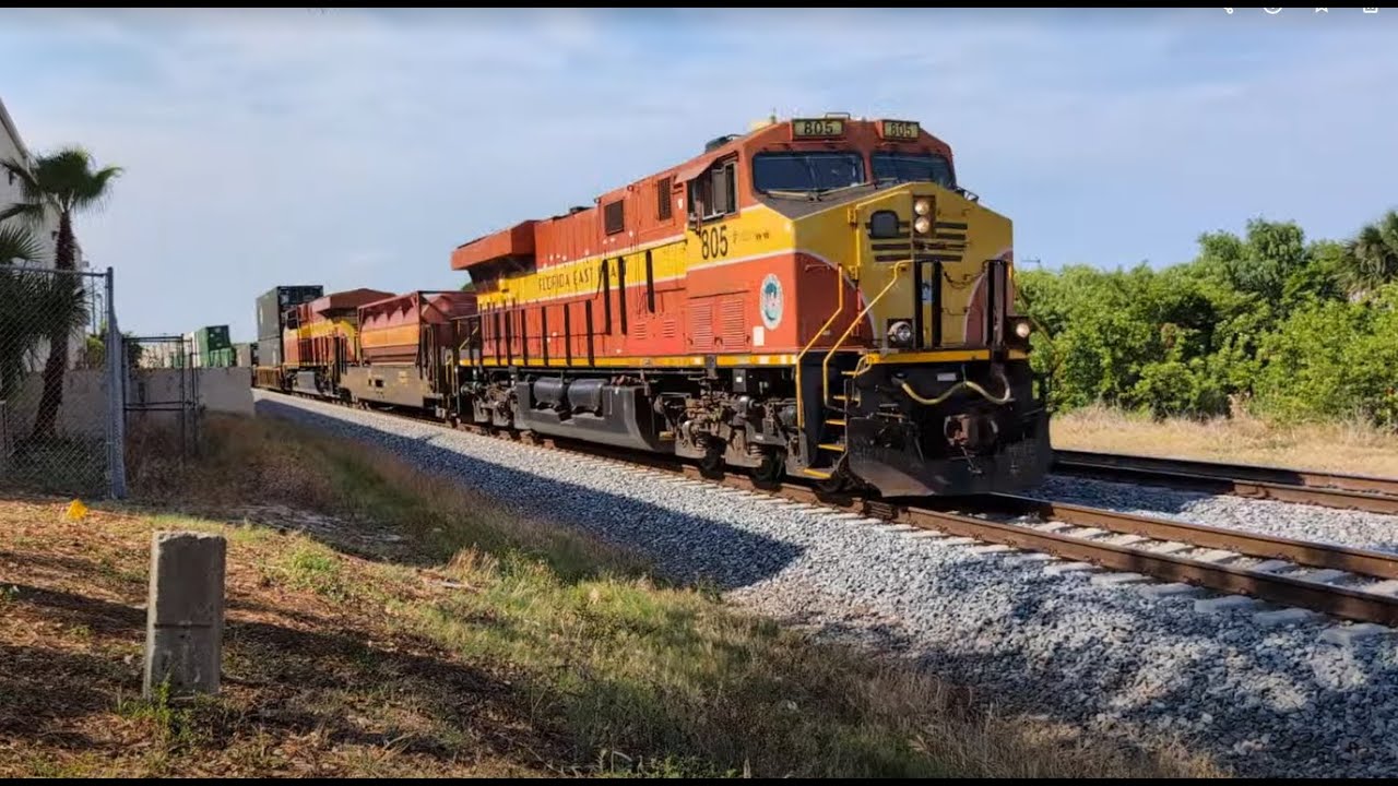 FEC 105 SB Meets BLF 725 NB at tail end May 10th 2024 4:46pm Barnes Blvd Rockledge, FL - YouTube