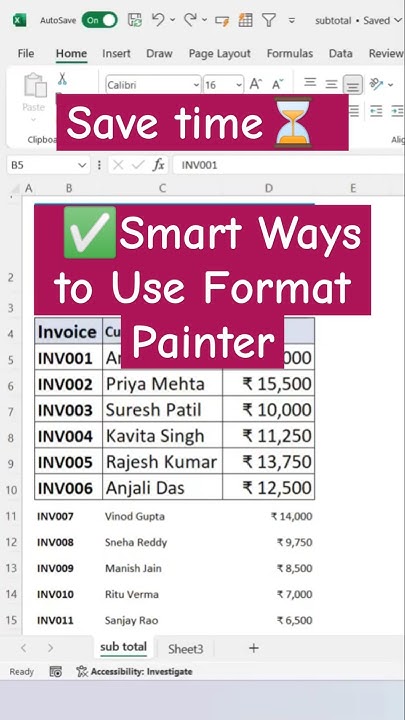 Smart Ways to Use Format Painter in Excel –Save Time! #excel #excelshortcuts #exceltips # ...