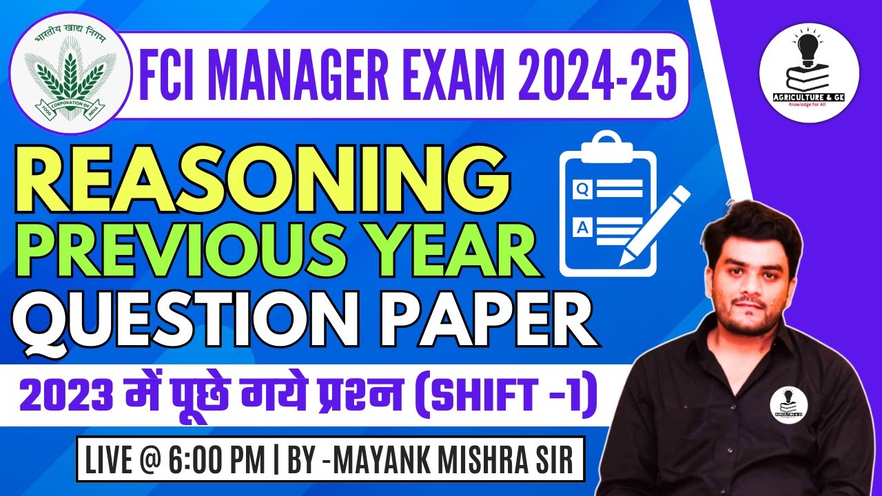 FCI Manager Previous Year Question Paper 2023 - Reasoning | FCI Manager ...