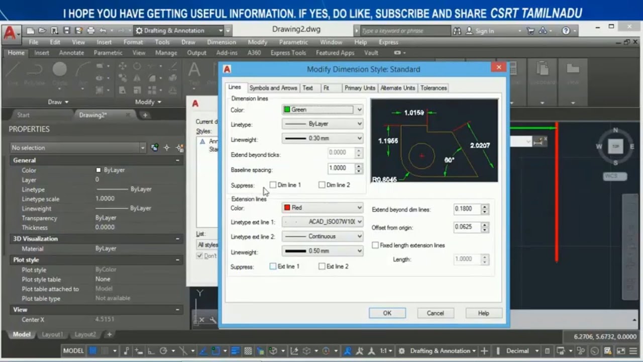135 (DIMSTYLE) (LINES TAB ALL OPTIONS) MODIFY DIMENSION STYLE DIALOG ...