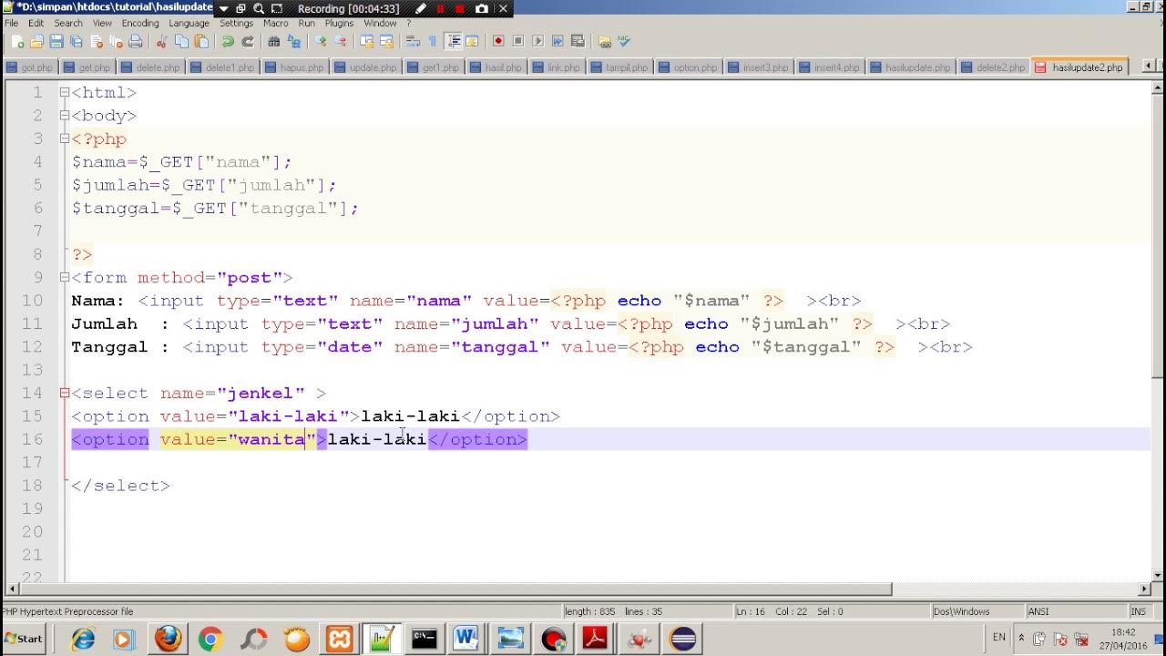 Tutorial php part 16 menampilkan data dari database ke combo box - YouTube