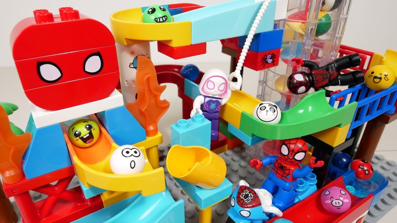 Satisfying Marble Run ASMR ☆ Building Blocks Spider-Man course - YouTube