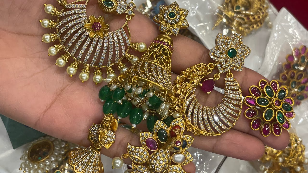 Beautiful earrings with best prices 9491141680🥰🥰madhu collection imitation jewlary khammam - YouTube