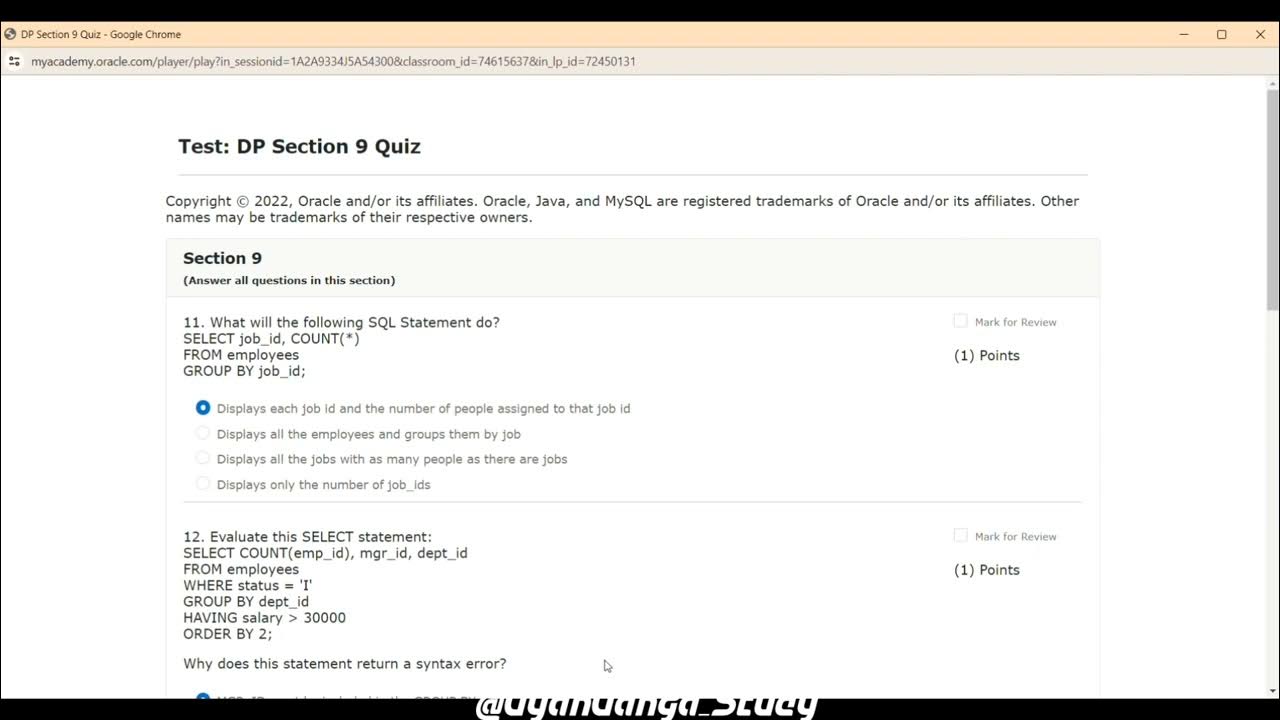 Oracle Academy DFO Section 9 Quiz ( Database Course) Database Foundation SECTION 9 #IT # ...