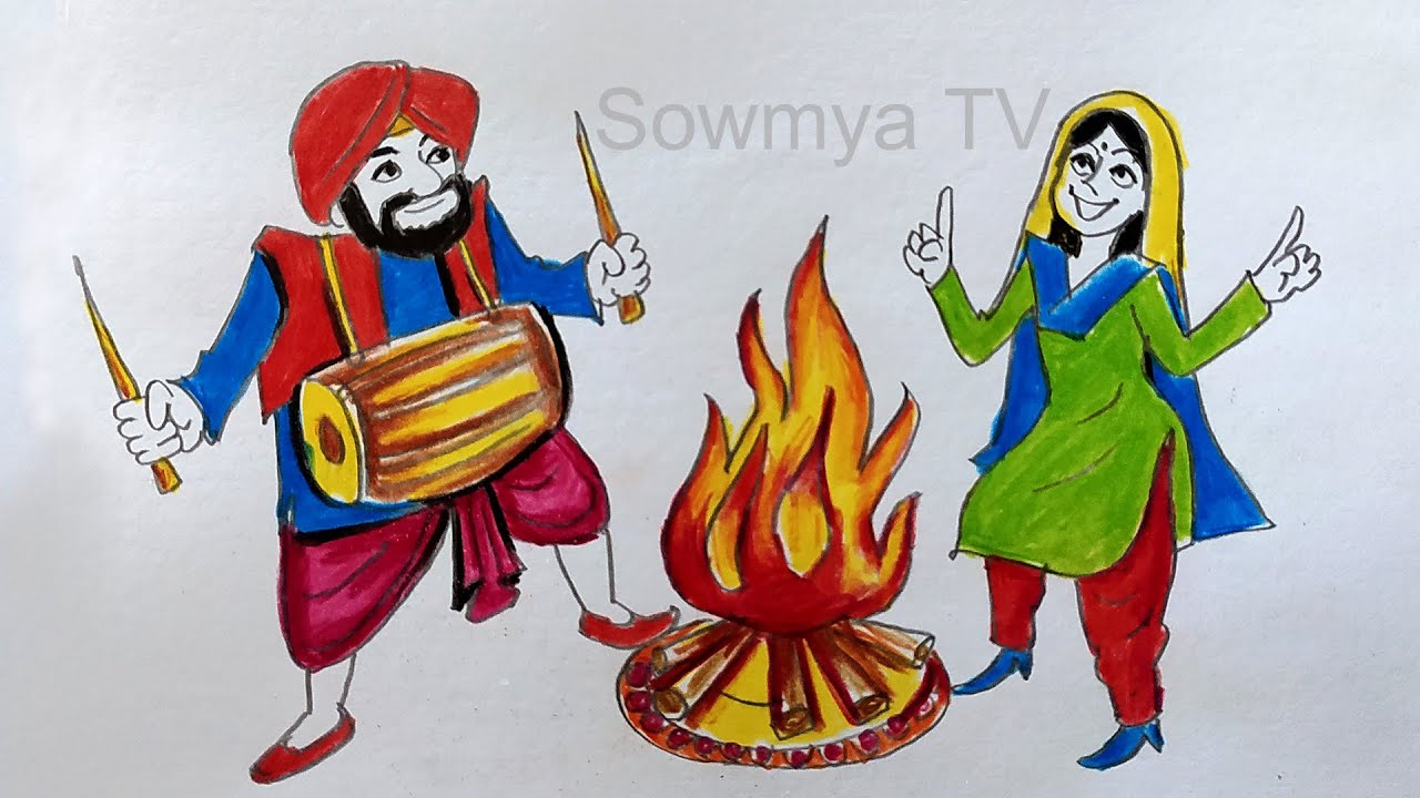 Lohri Festival drawing step by step easy / PUNJAB LOHRI Festival ...