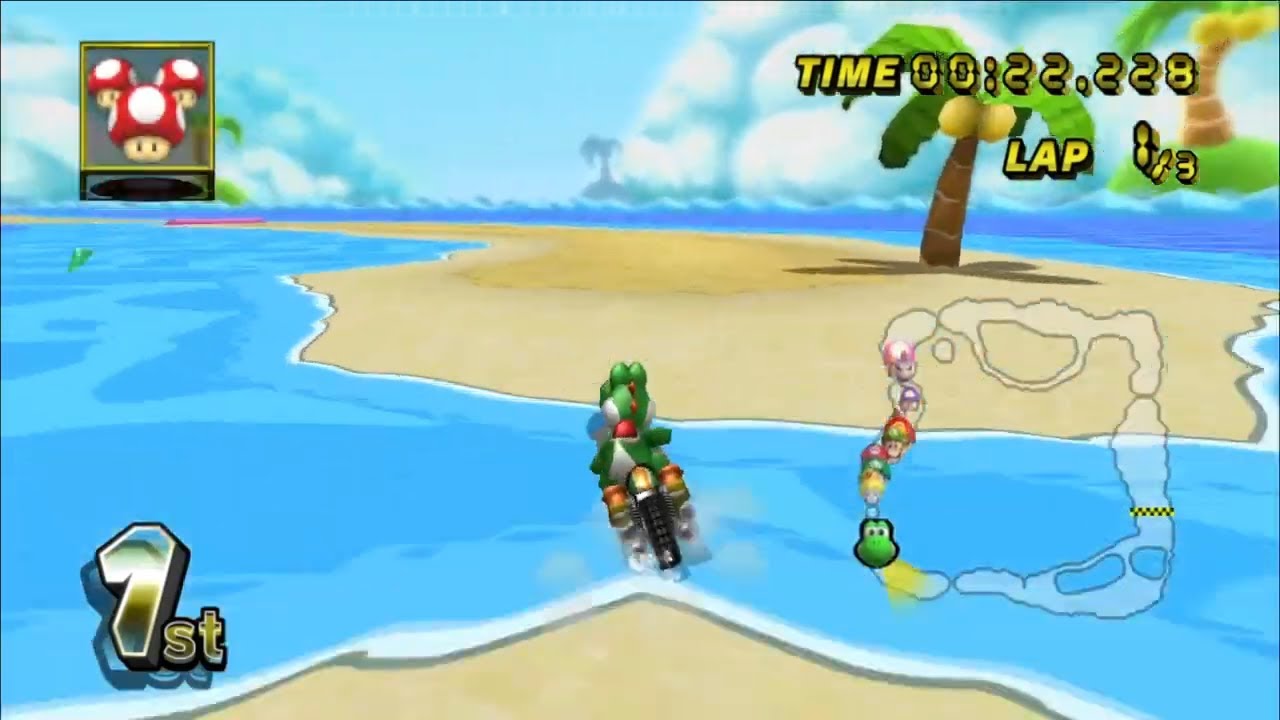 Mario Kart Wii - GBA Shy Guy Beach 150cc (Yoshi w/ Mach Bike) - YouTube
