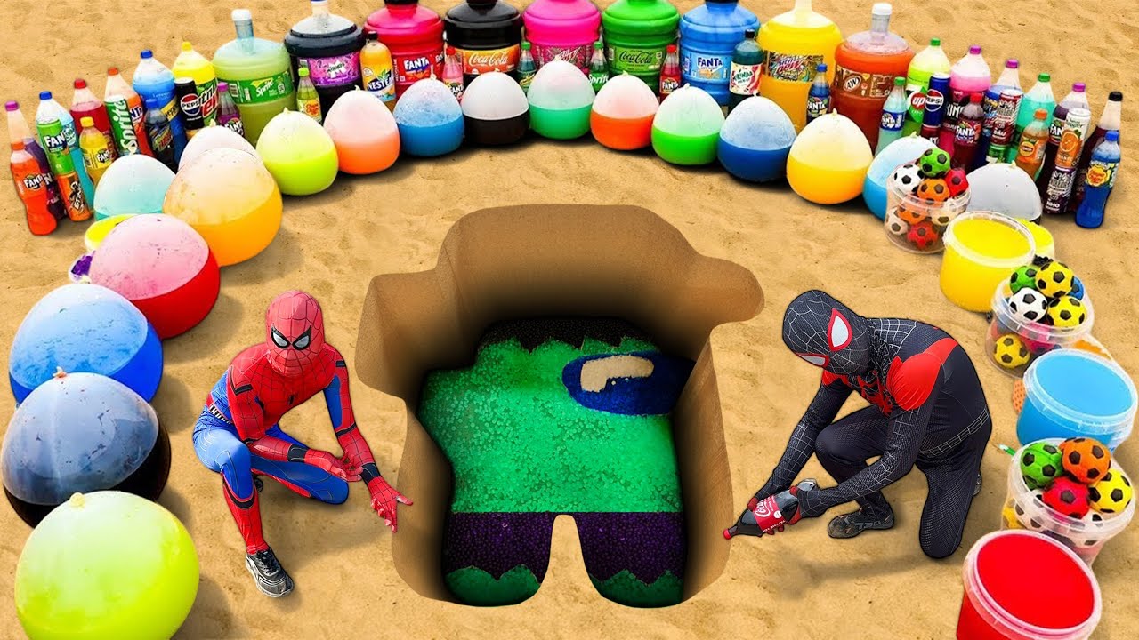 Spiderman & Big Toothpaste Eruption From Among Us Hole with Fanta and ...