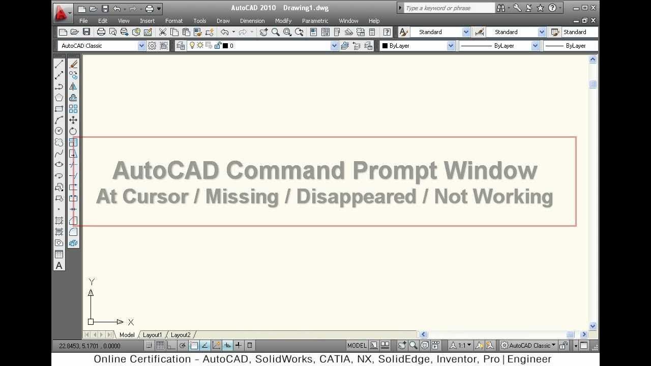 AutoCAD Command Prompt Window/Command Line - Missing/Disappeared/Not Working/At Cursor - YouTube