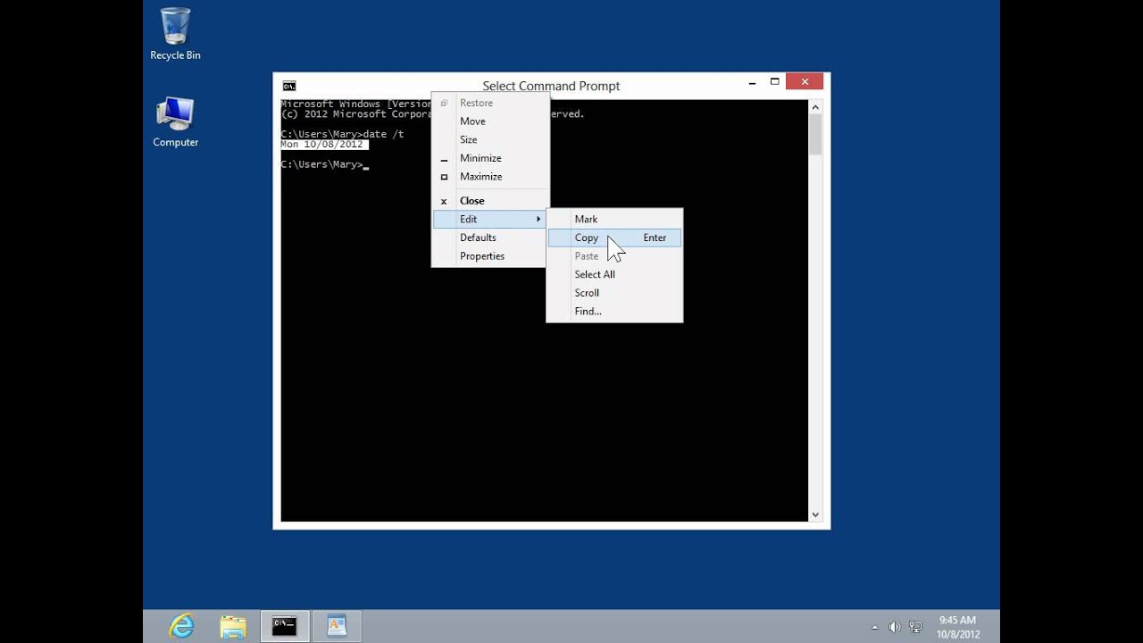 Windows 8.0 Professional - Copy and Paste MS DOS Text Using the Mouse ...