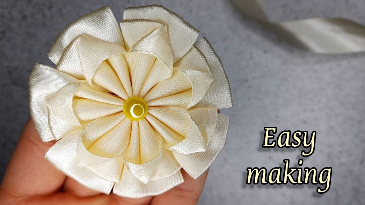 Easy making ribbon flower | tutorial handmade ribbon flower | DIY - YouTube