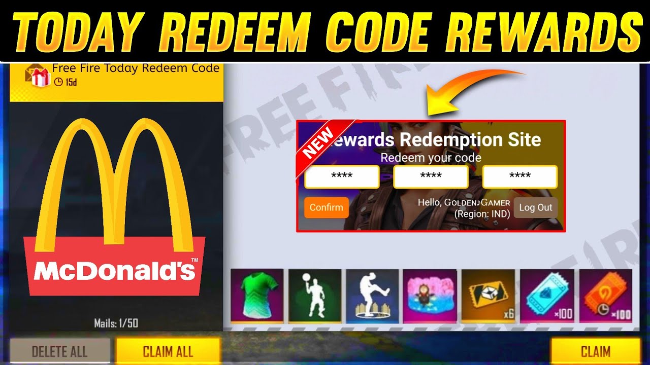 Free Fire Redeem Code Today Rewards | Free Fire New Free Rewards For ...