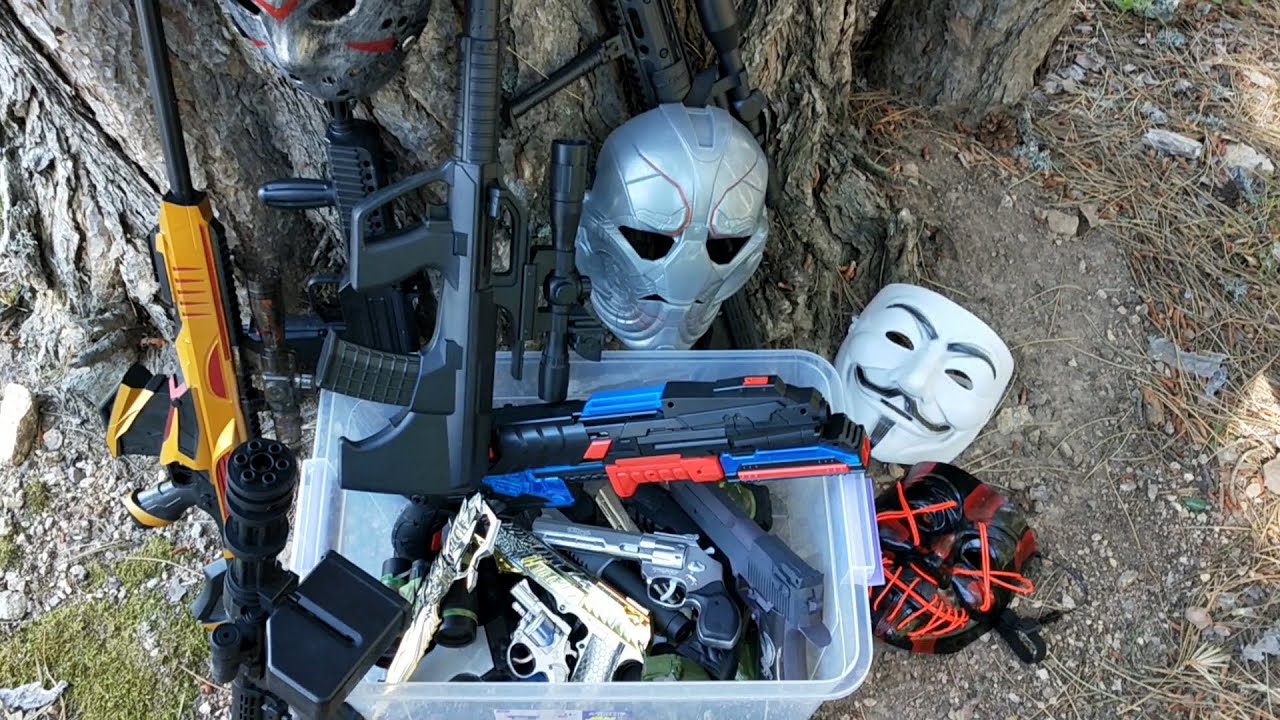 Epic Weapon Armory! Box Full of Guns of The Year! Toy Masks and Big ...