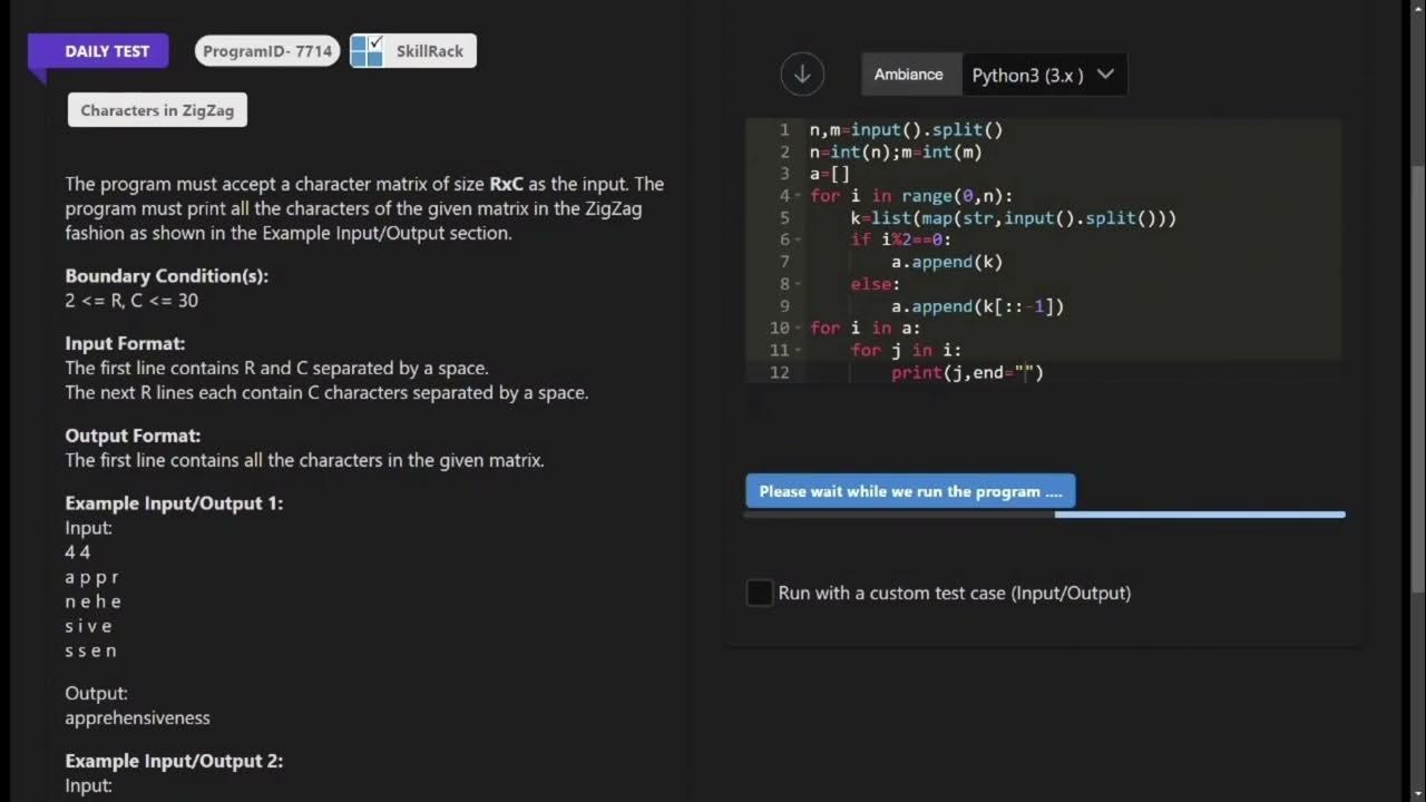 Skillrack Daily Test Characters In Zigzag Program Id 7714 Python Youtube