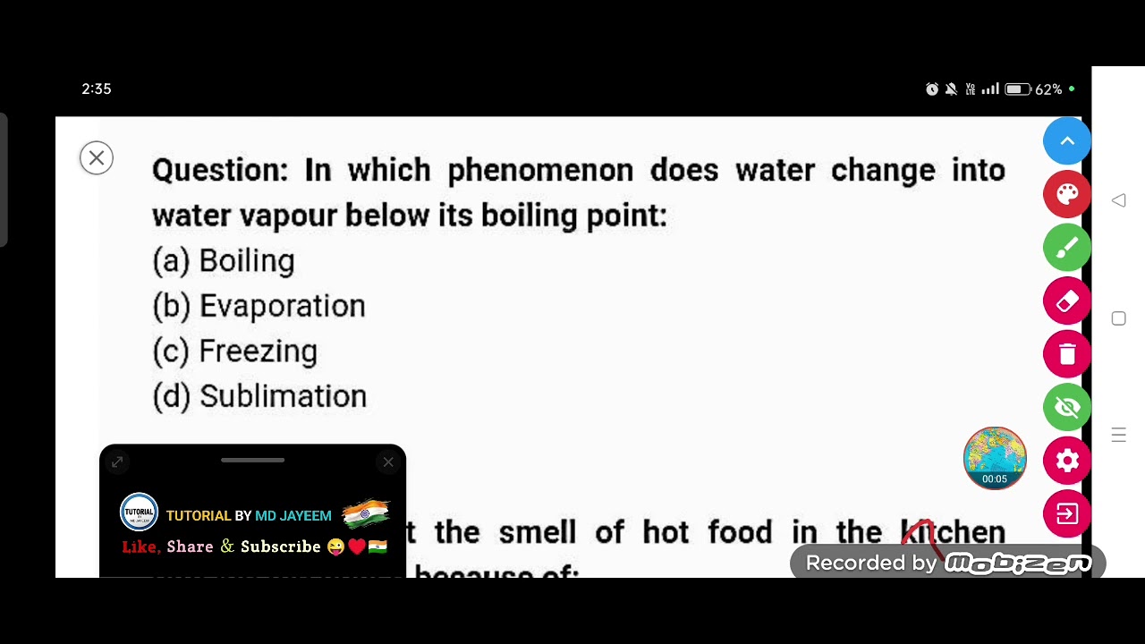 In which phenomenon does water change into water vapour below its ...
