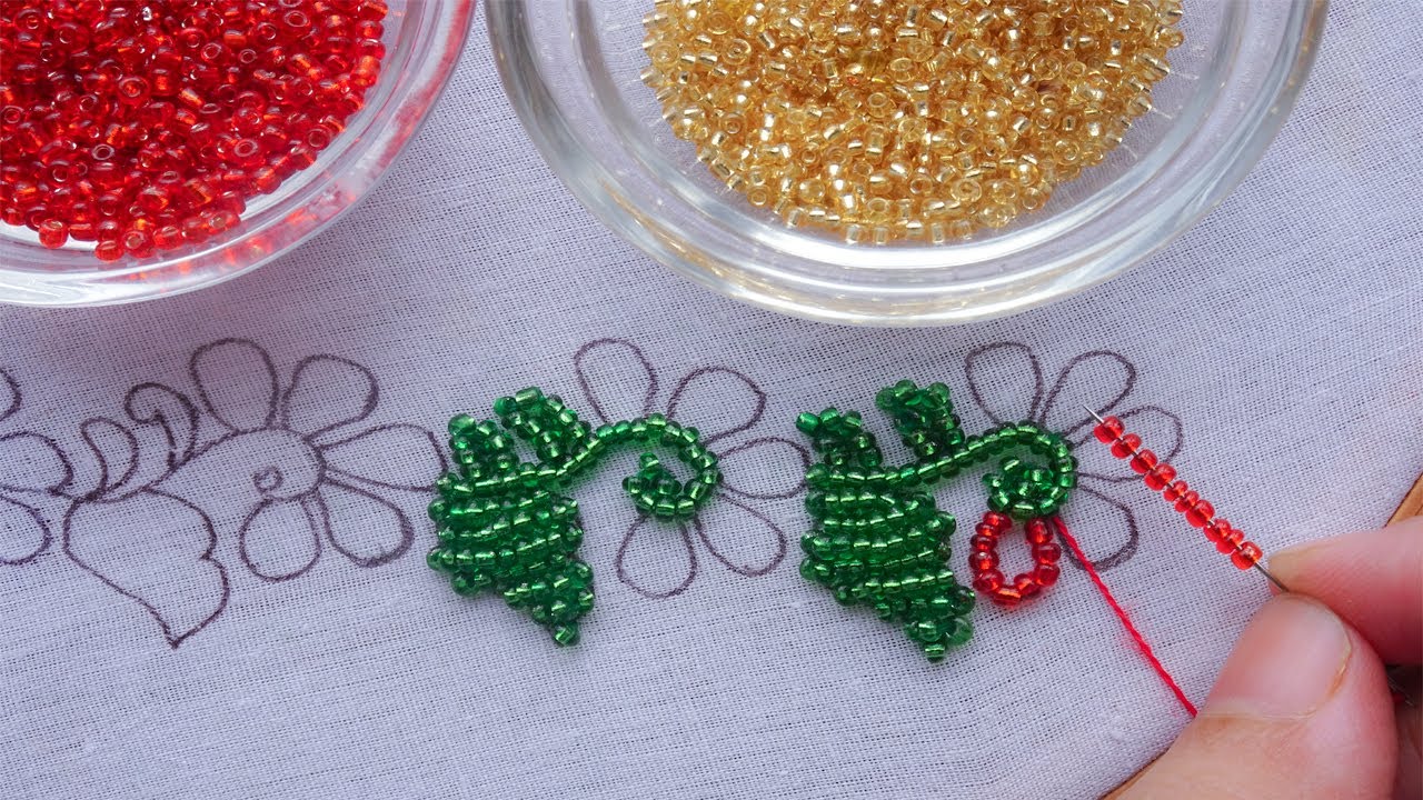 Beaded hand embroidery | Very easy beautiful and gorgeous border line ...
