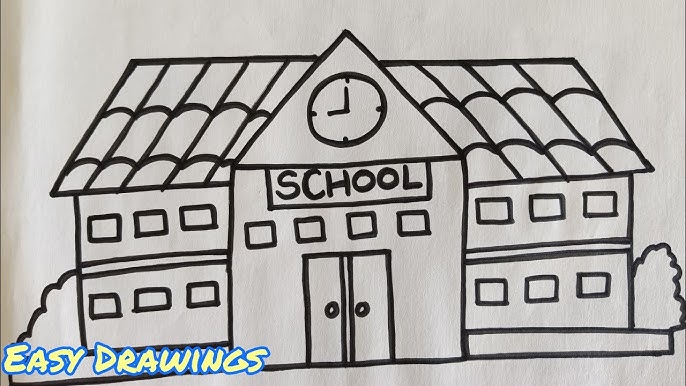 How To Draw School For Kids Step By Step Drawing Tutorial