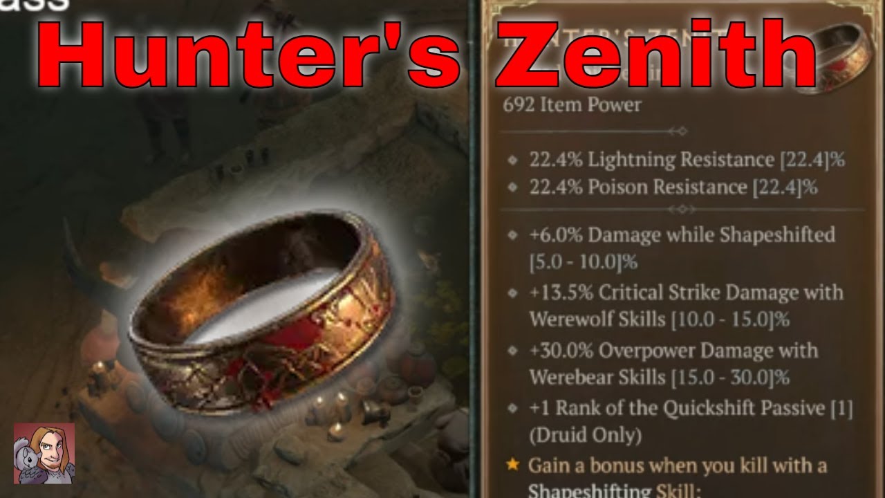 Diablo IV Unique Items - Hunter's Zenith (Druid Ring) - YouTube