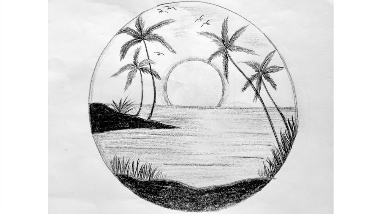 Easy view drawing sea 🌊 | drawing beautiful |circle step by step - YouTube
