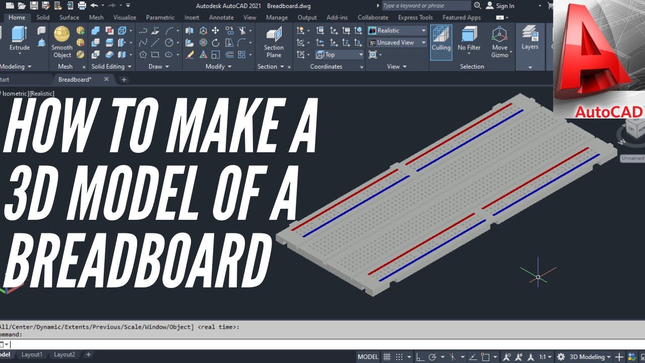 [3D Modeling Tutorial | AutoCAD 2021] HOW TO MAKE A BREADBOARD - YouTube
