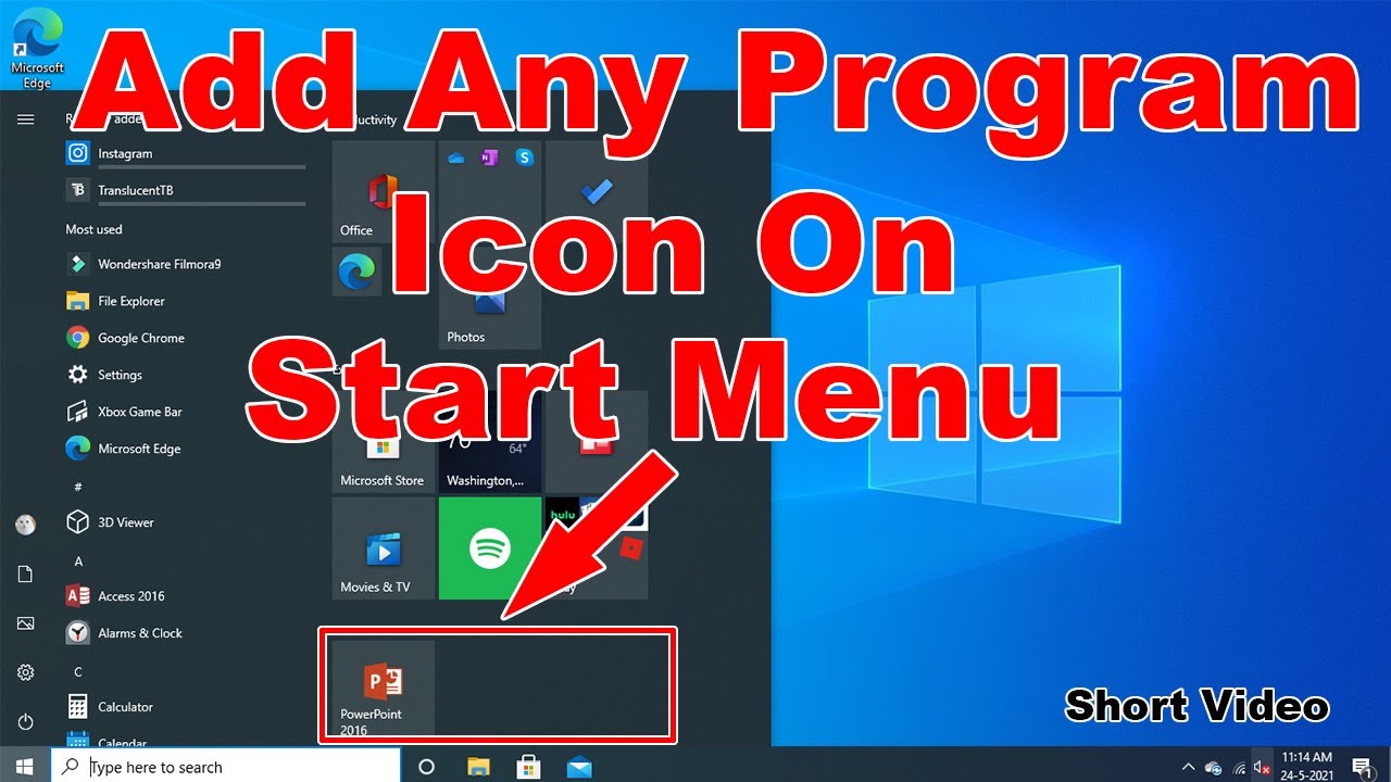 How to Add Any Programs Icon on Start Menu | Start Menu में Icon Add ...
