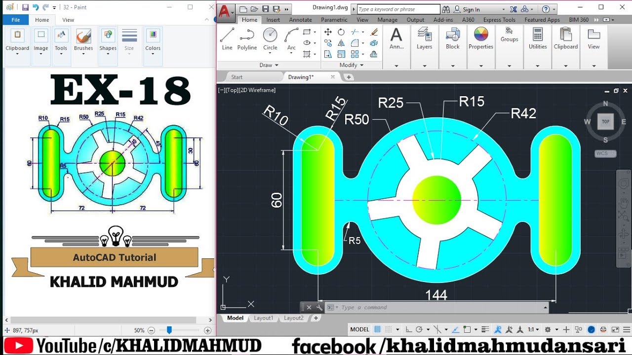 AutoCAD 2D Training Exercises for Beginners 18 / Practice Exercise for ...