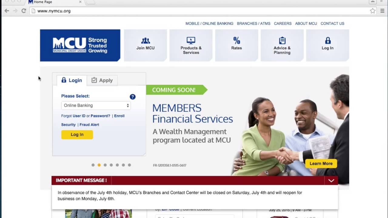 NY Municipal Credit Union MCU Login Instructions - YouTube
