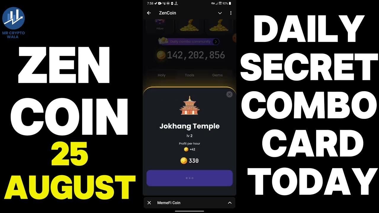 Zen coin daily combo 25 August | Zen coin today combo cards 25 August | Zen coin airdrop ...