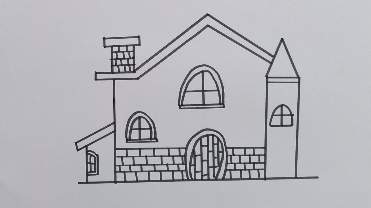 How to draw a cartoons house scenery with sketch tutorial new - YouTube