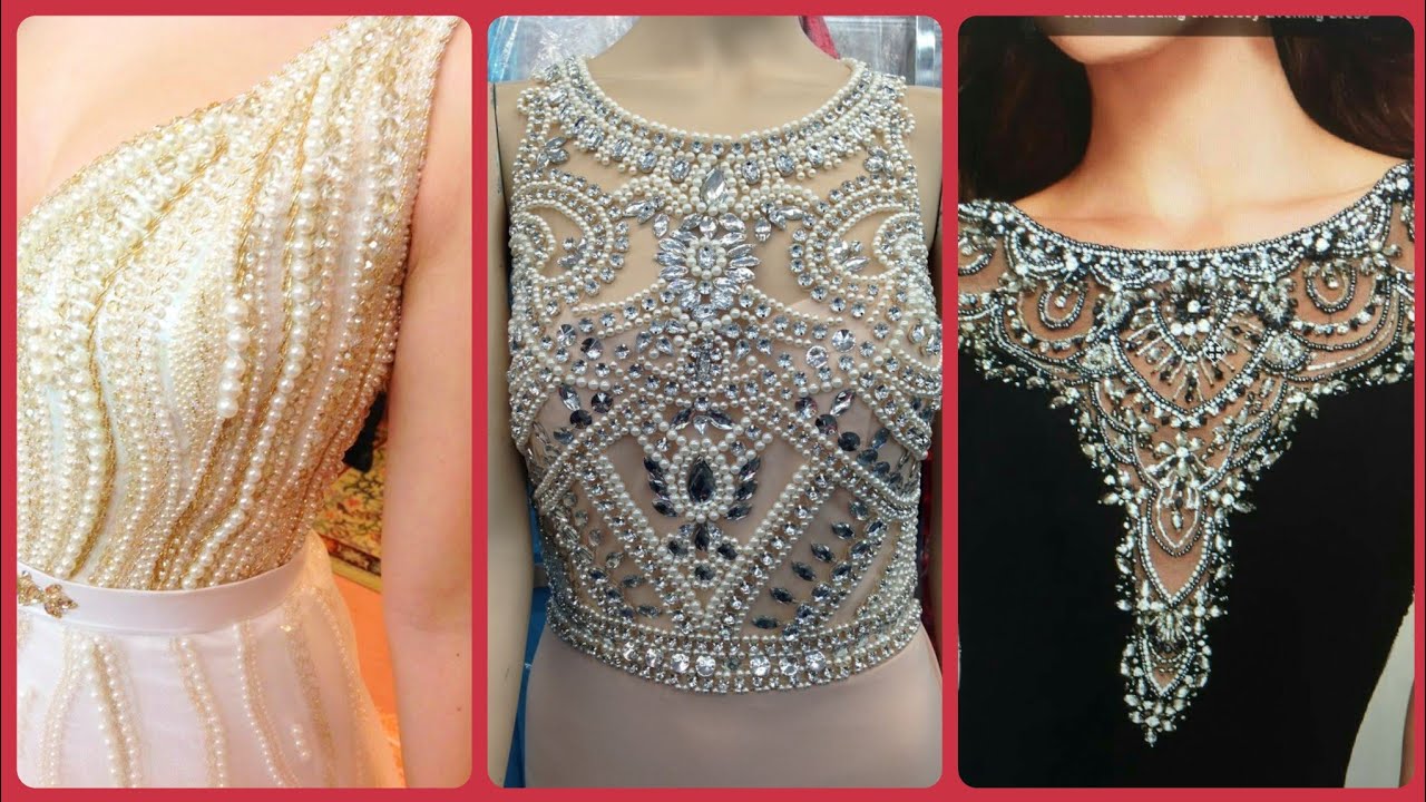 stylish beaded and sequins work embroidery evening outfits styles - YouTube
