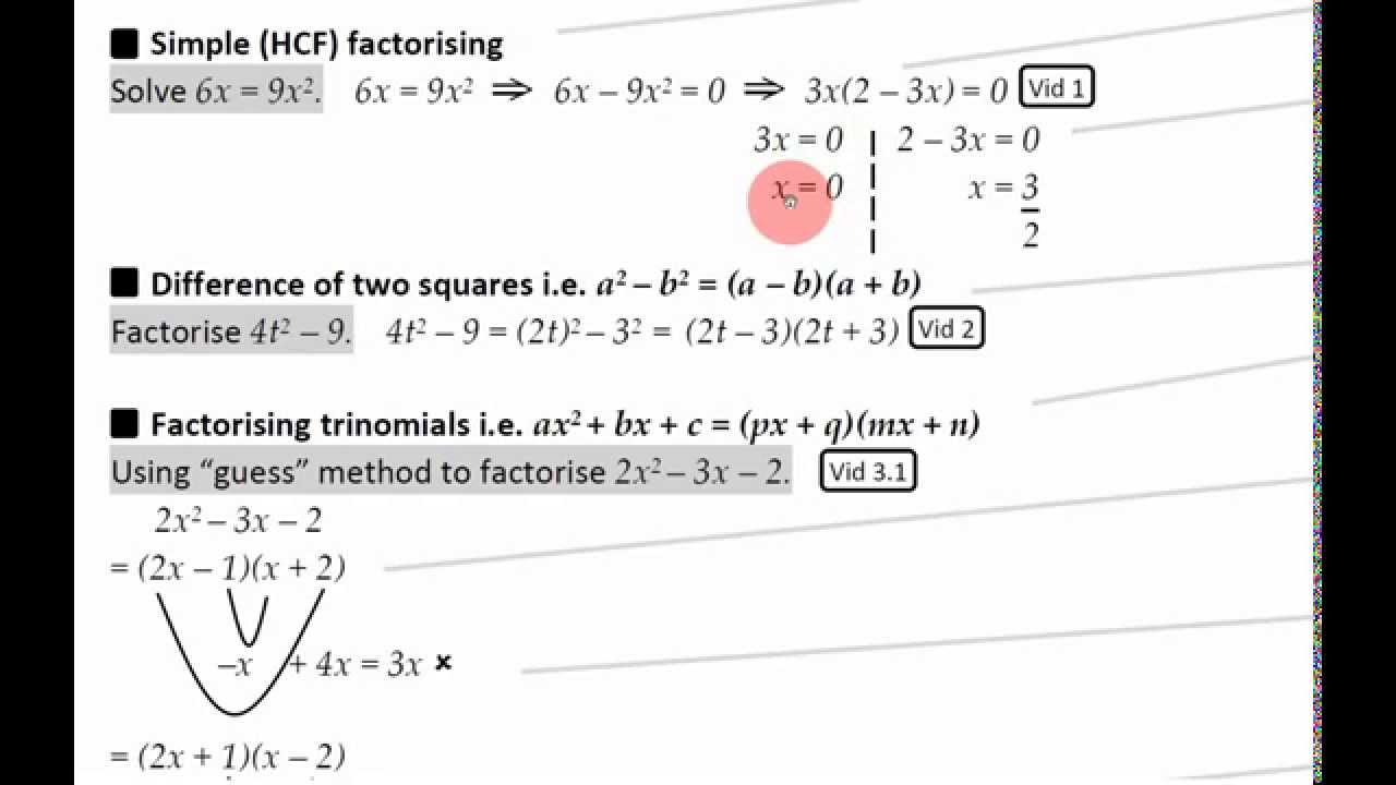 Solving quadratic equations using HCF factorising - YouTube