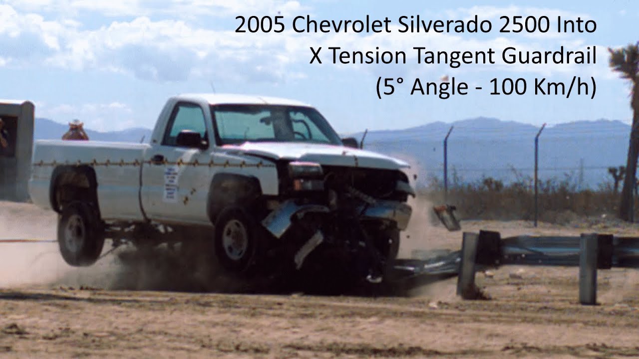 2005 Chevrolet Silverado 2500 Into X Tension Tangent Guardrail Crash ...