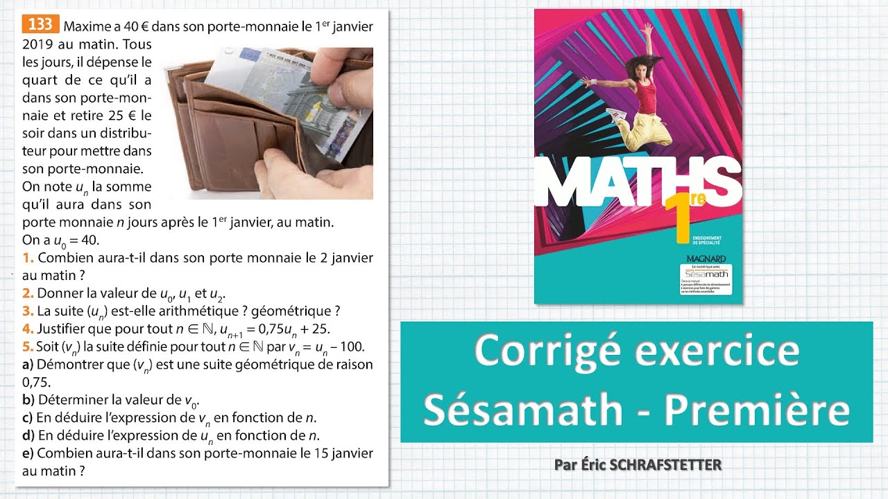 Maths 1ere - Corrigé d'un exercice sur les suites (Sésamath) - YouTube