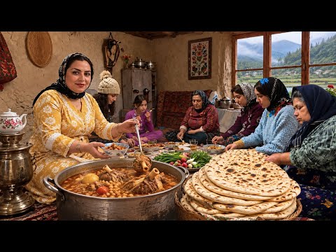 Rural Life in the Northern Iran |Baking Village Bread , Traditional Stew & Harvesting Rice 🍞🔥