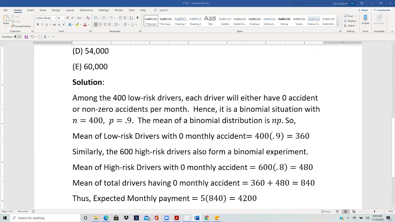 Actuarial SOA Exam P Sample Question 98 (once 142) Solution - YouTube