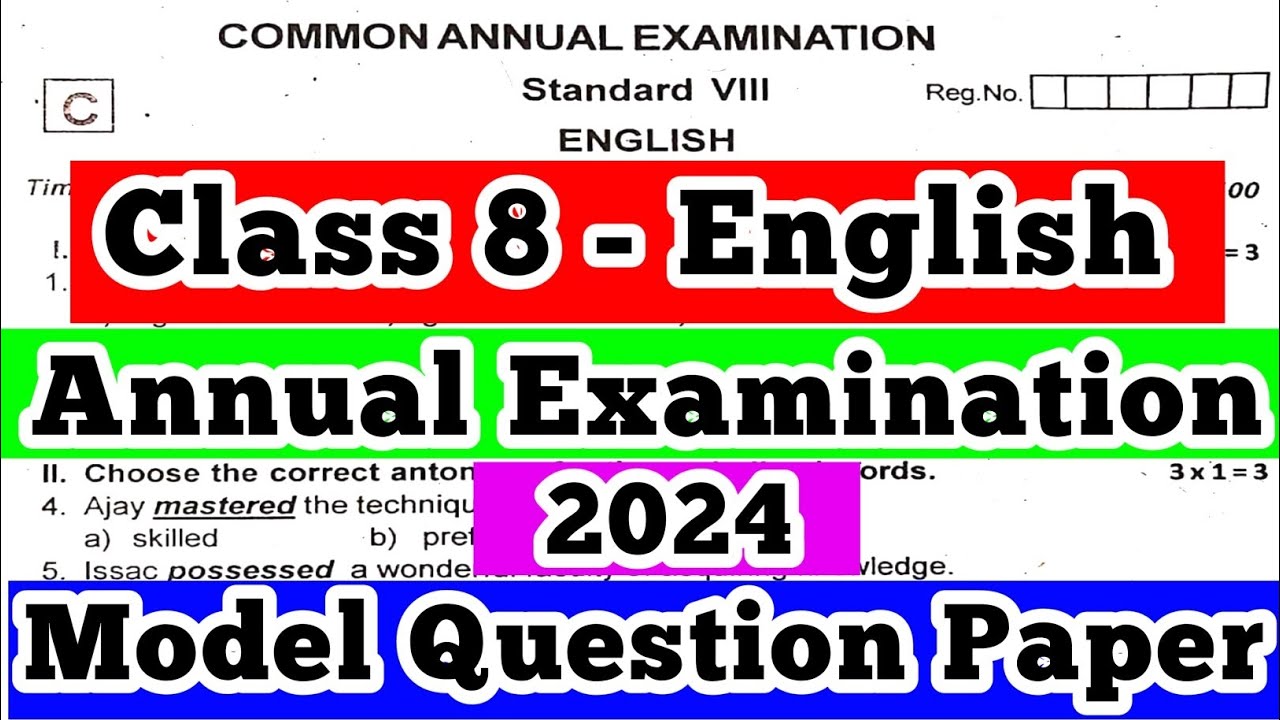 8th Standard English Annual Examination Question paper 2024 model ...