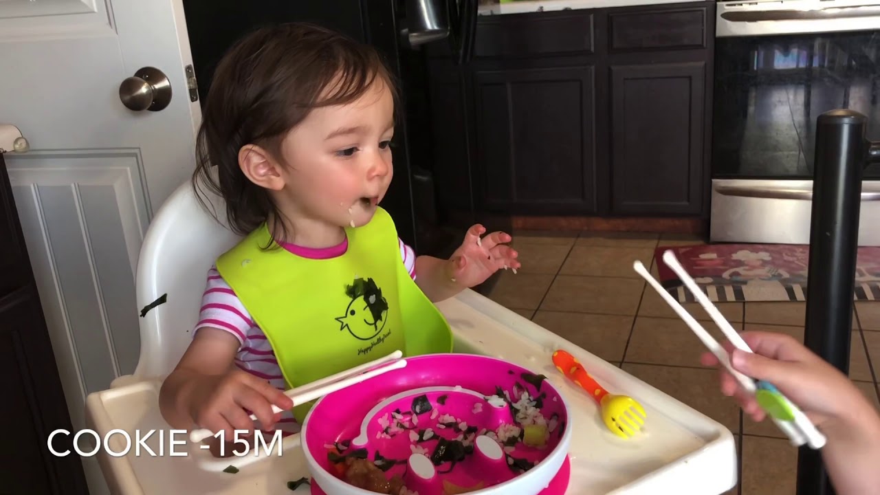 15m old baby using chopsticks - YouTube
