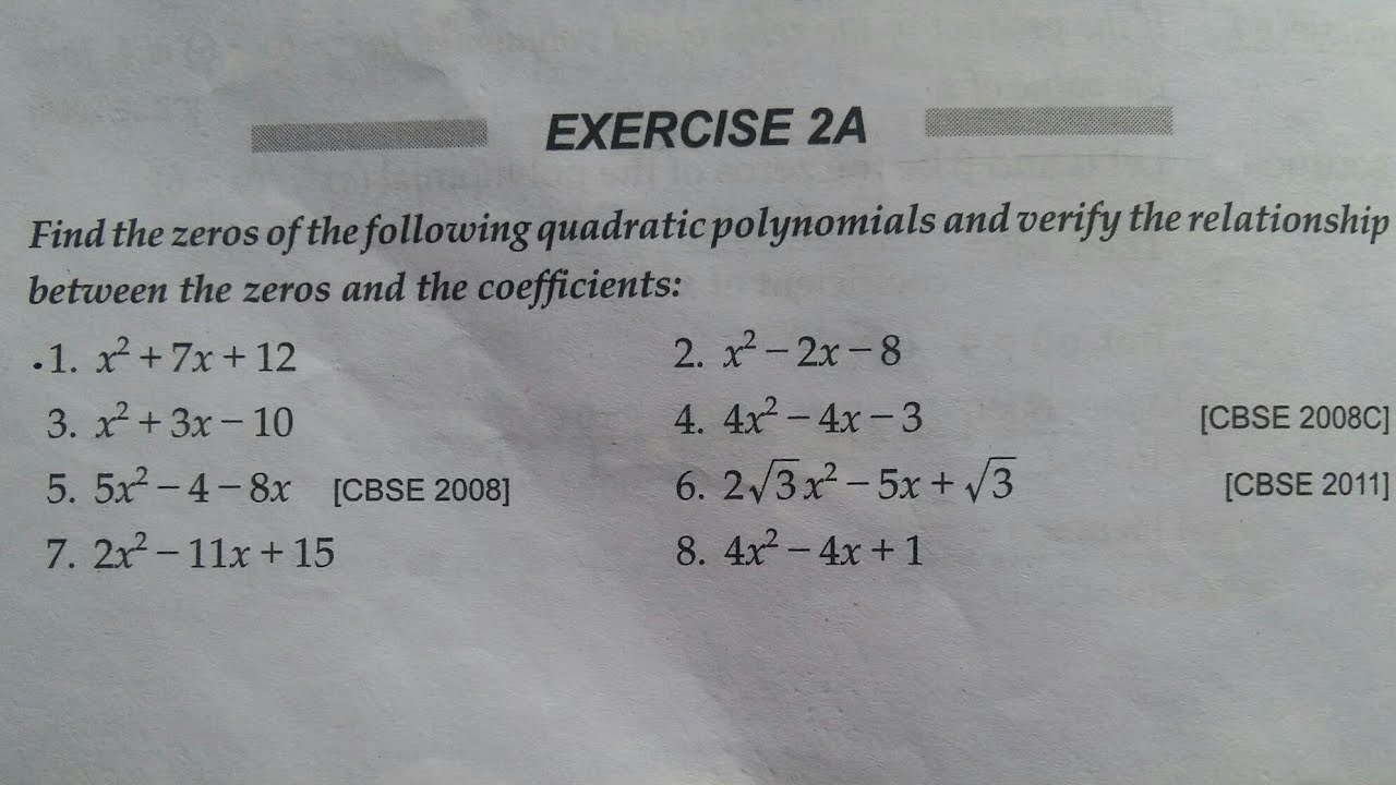 Class 10 Exercise 2A, Polynomials (all questions solution with new edition book of RS Aggarwal ...