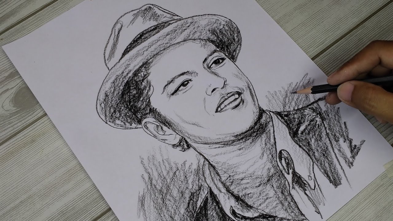 Drawing Bruno Mars Portrait - Fast Sketch - YouTube