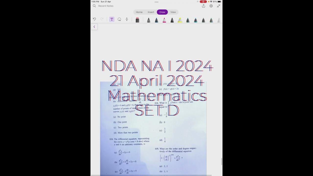 ANSWER KEY | NDA NA 1 2024 | NDA I 2024 | 21 April 2024 | Mathematics - YouTube