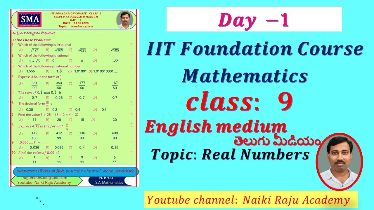 IIT Foundation Mathematics Class 9. DAY -1 ||. Telugu english medium ...