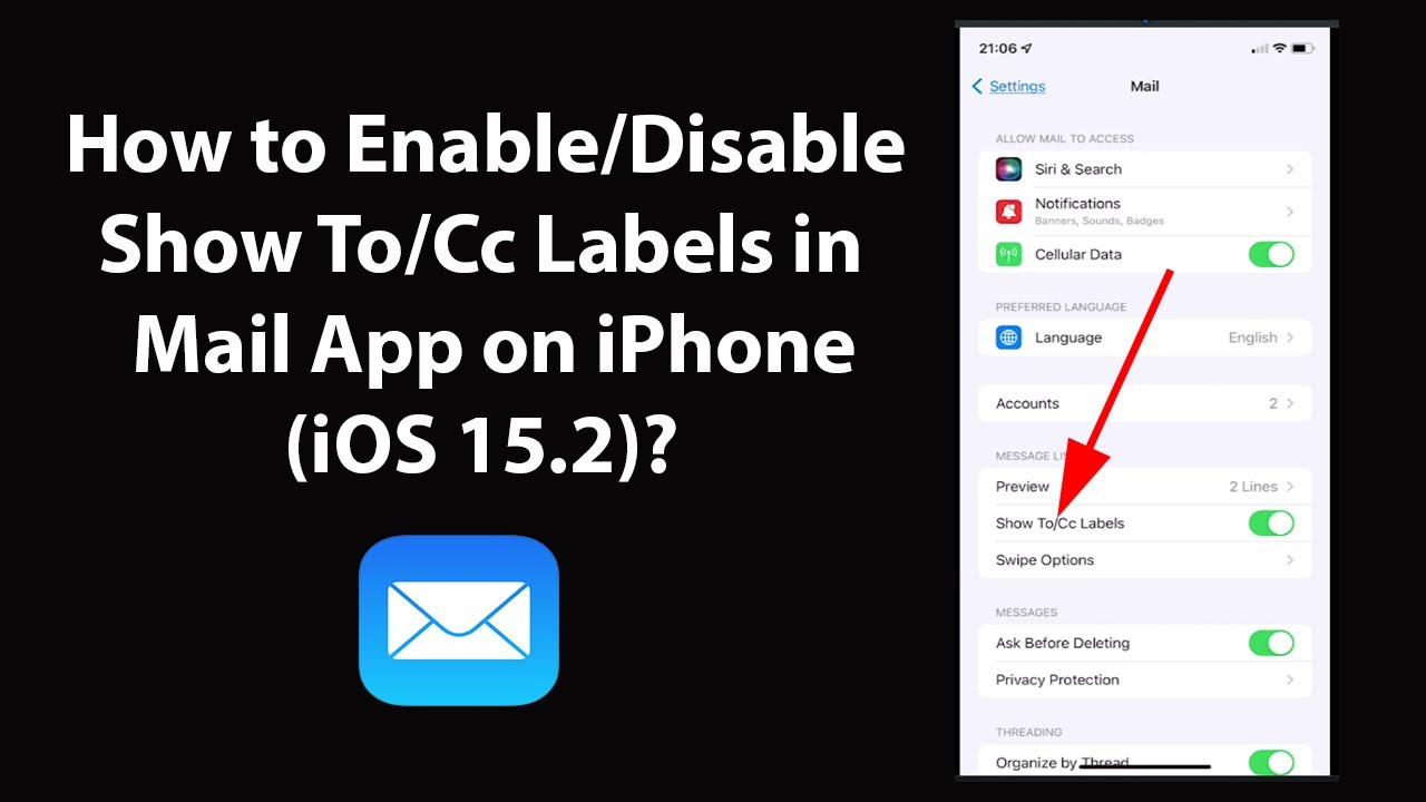 How to Enable/Disable Show To/Cc Labels in Mail App on iPhone (iOS 15.2 ...